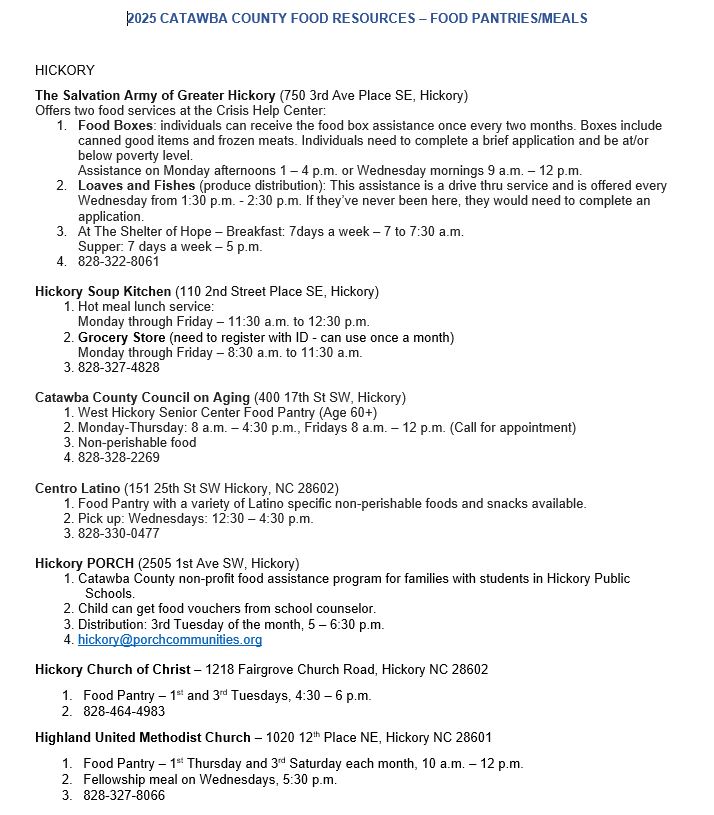 Catawba County Food Resources | Catawba County United Way